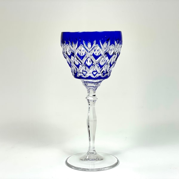 Bohemian Cobalt Blue Crystal Wine Glasses Etsy