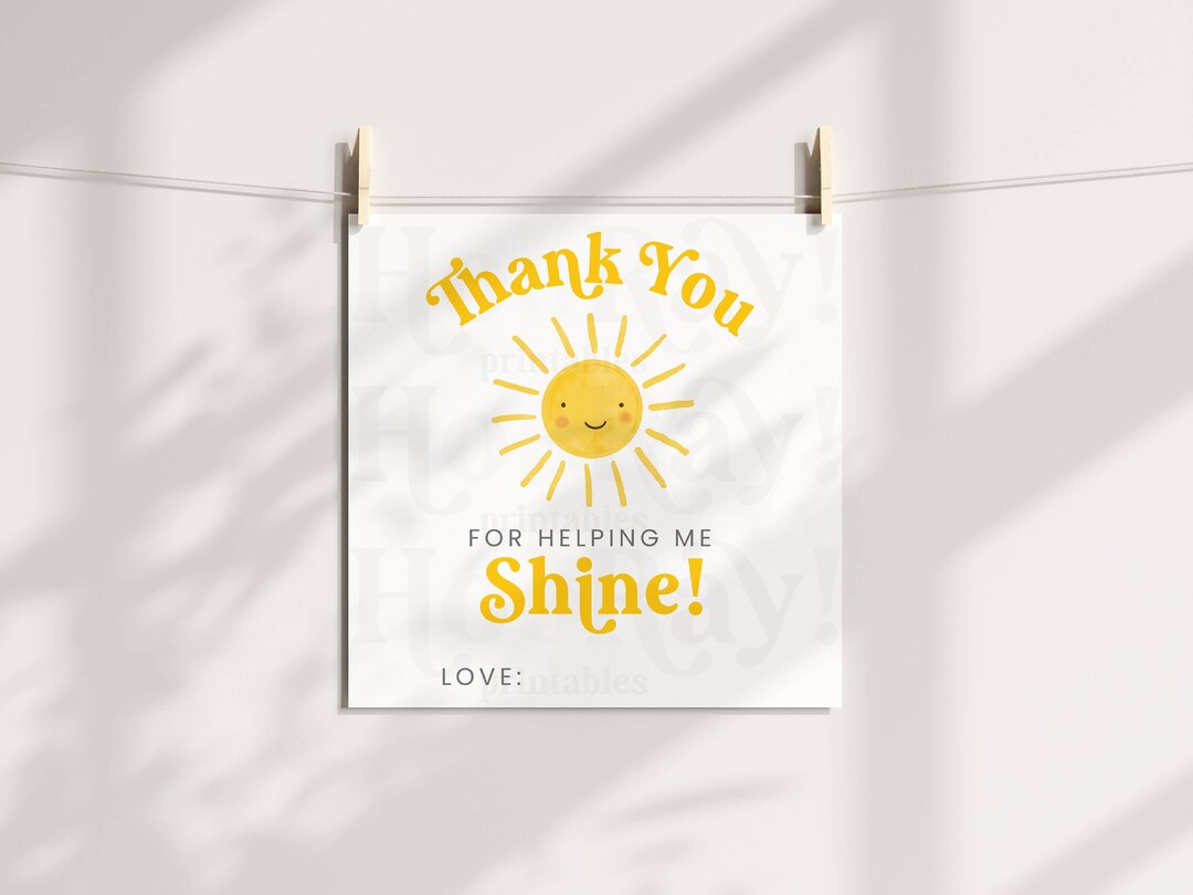 Sunshine Teacher Appreciation Gift Tag Printable, Thank You for Helping ...