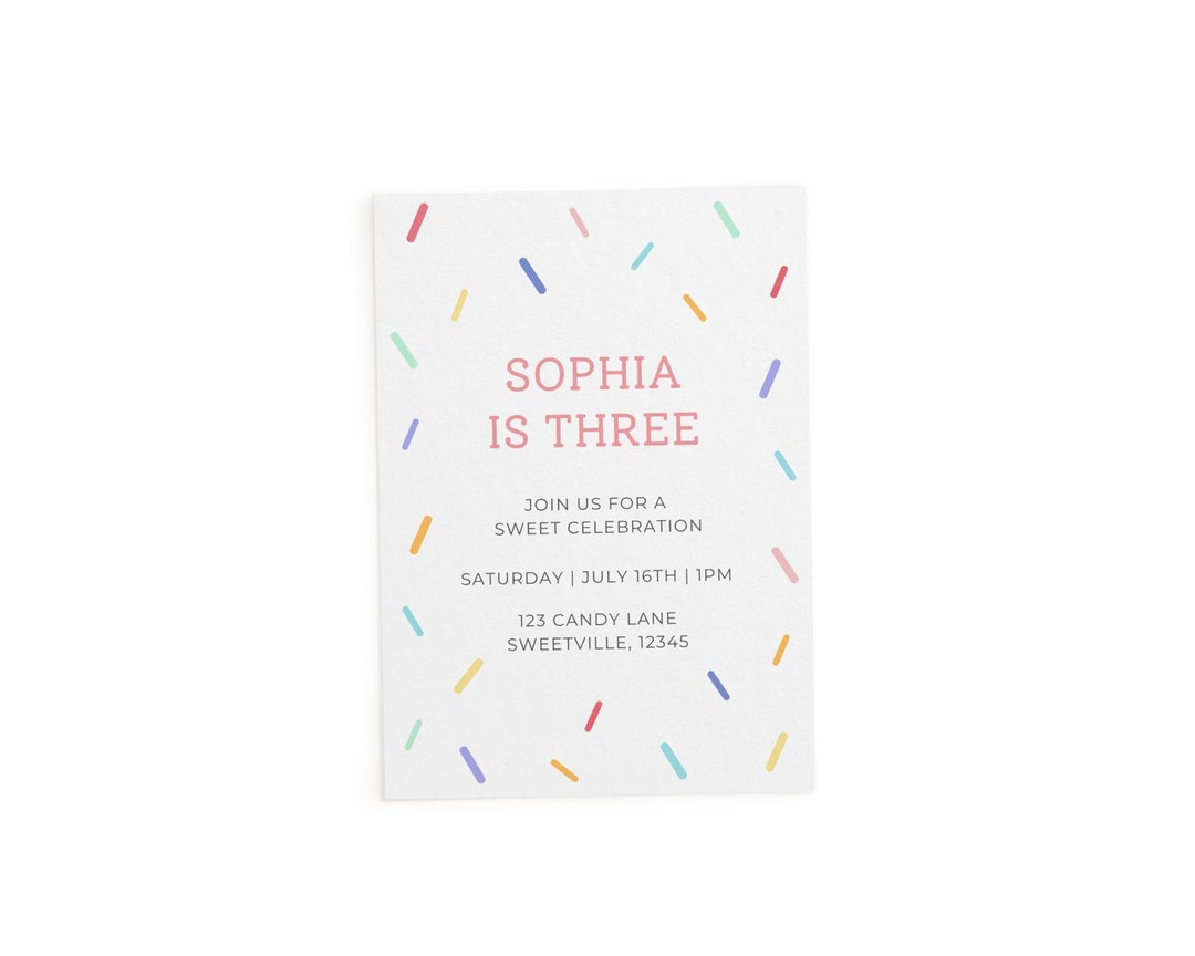 Sweet Rainbow Sprinkles Invitation, Birthday Cake Sprinkle Theme, Fully ...