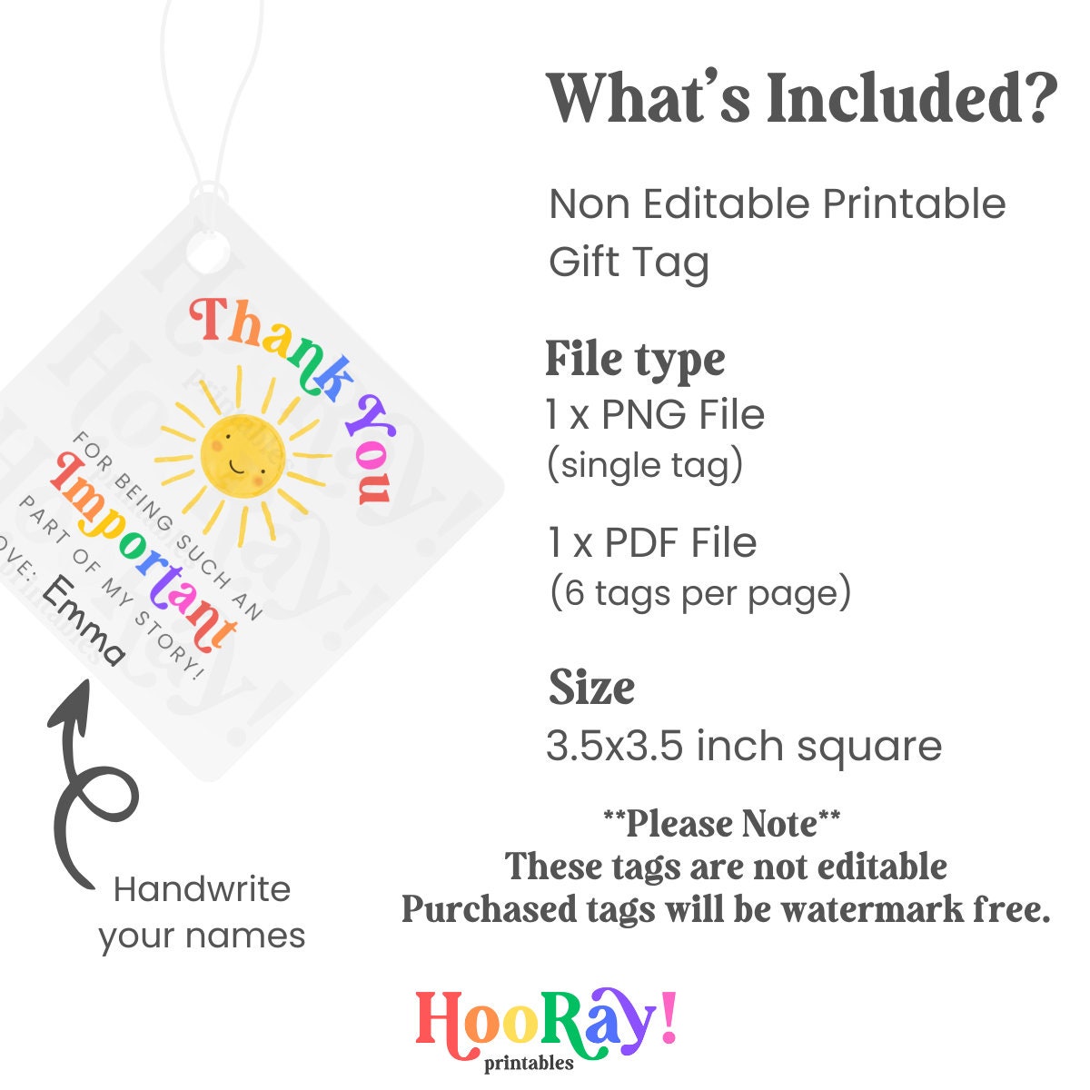 Thank You for Being Part of My Story Gift Tag Printable, Sunshine ...