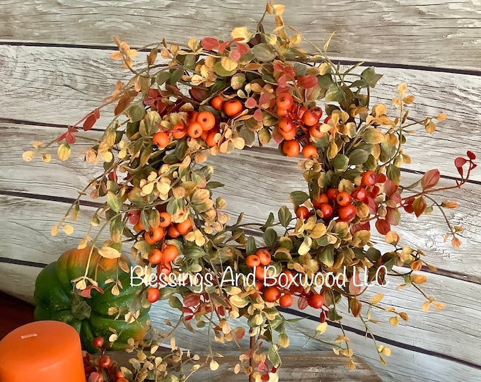 Cream and Rust Fall Wreath Eucalyptus and Berries Autumn Wreath Front ...