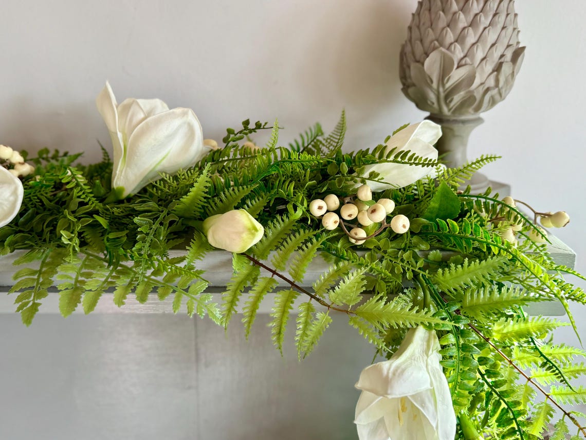 Fern Garland, White Easter Lily Garland, Summer Garland, Spring Garland ...
