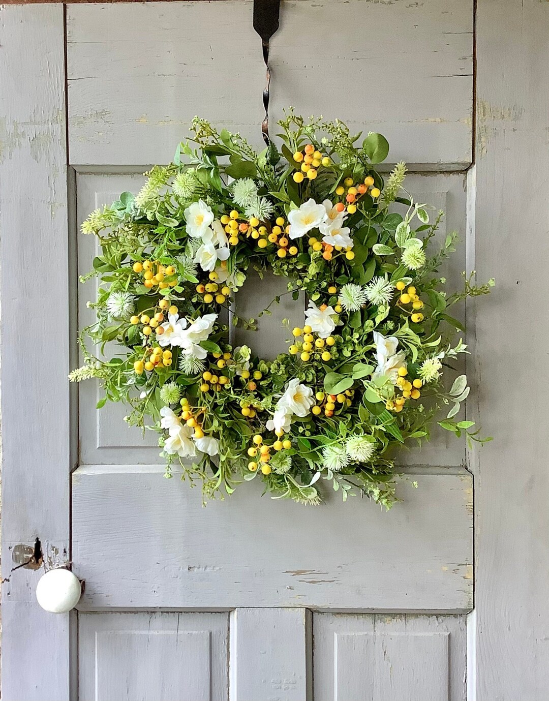 Summer Wreath for Front Door, Blueberry Wreath, Wildflower Decor ...