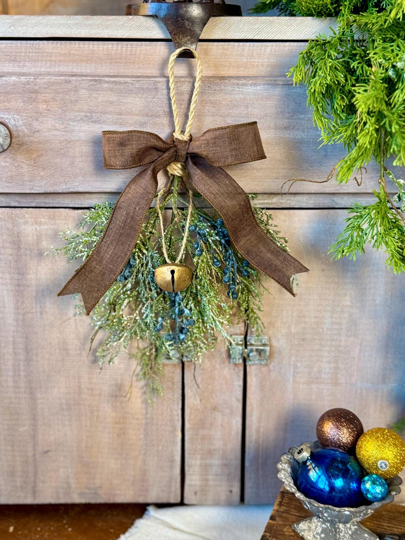 Mini Blue Juniper Swag, Winter Blue Juniper Chair Back Decor, Blue ...