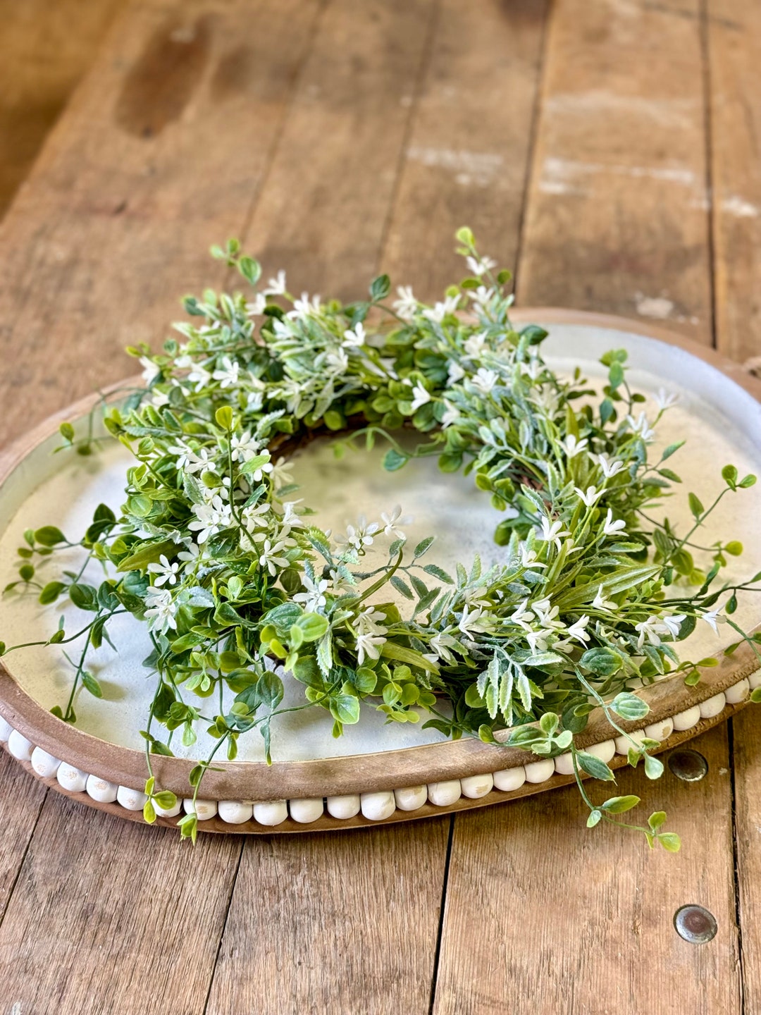 White Floral Candle Wreath, Bog Wreath, Kitchen Window Wreath, Accent ...