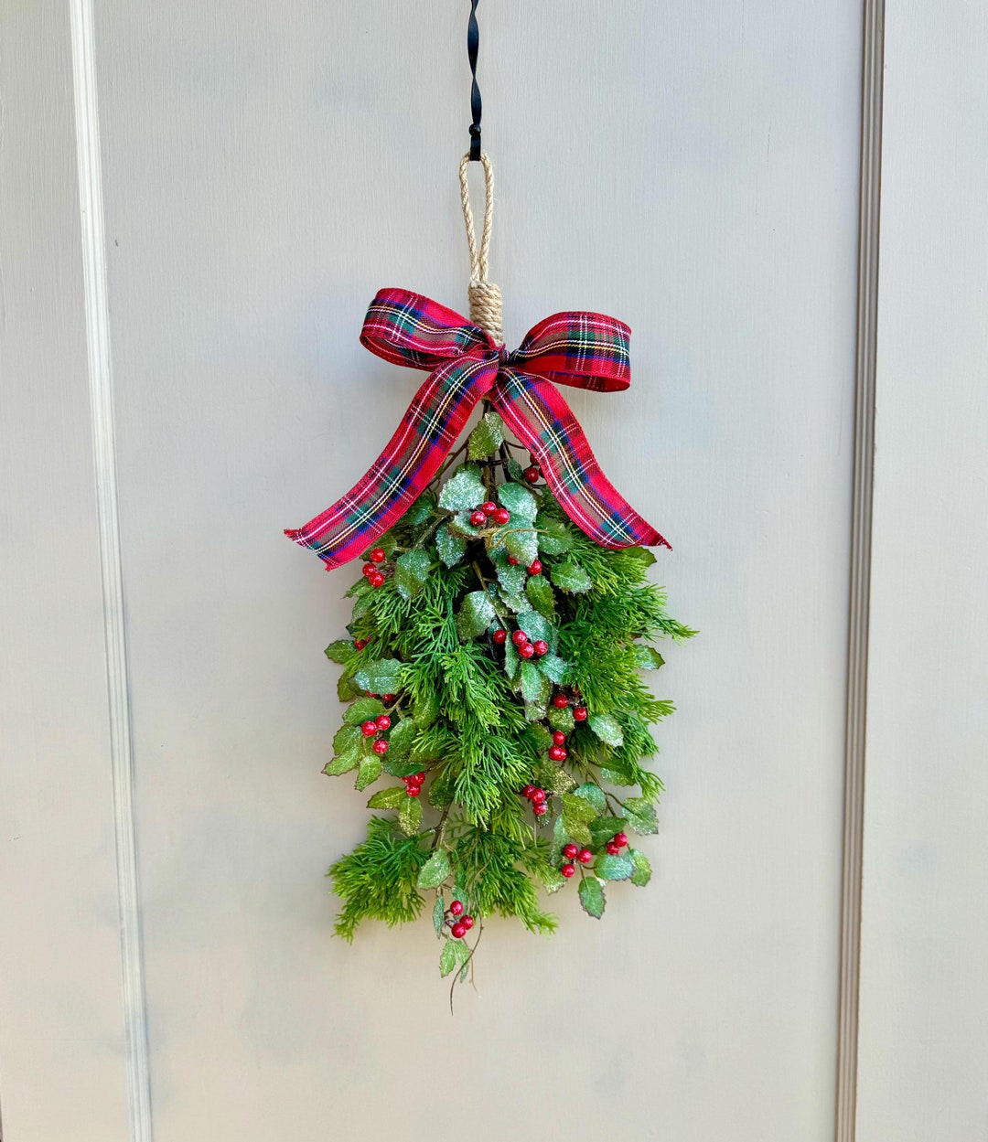 Holly Berry Christmas Swag Wreath, Winter Door Swag, Apartment Door ...