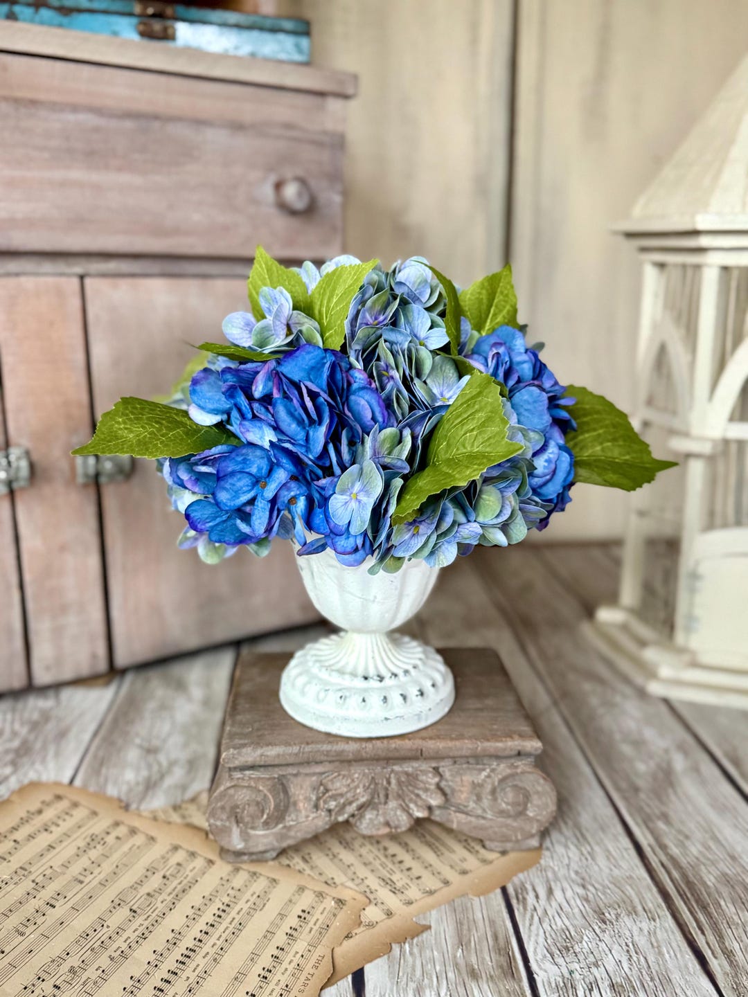 Blue Hydrangea Arrangement, Mothers Day Gift, French Country Spring ...