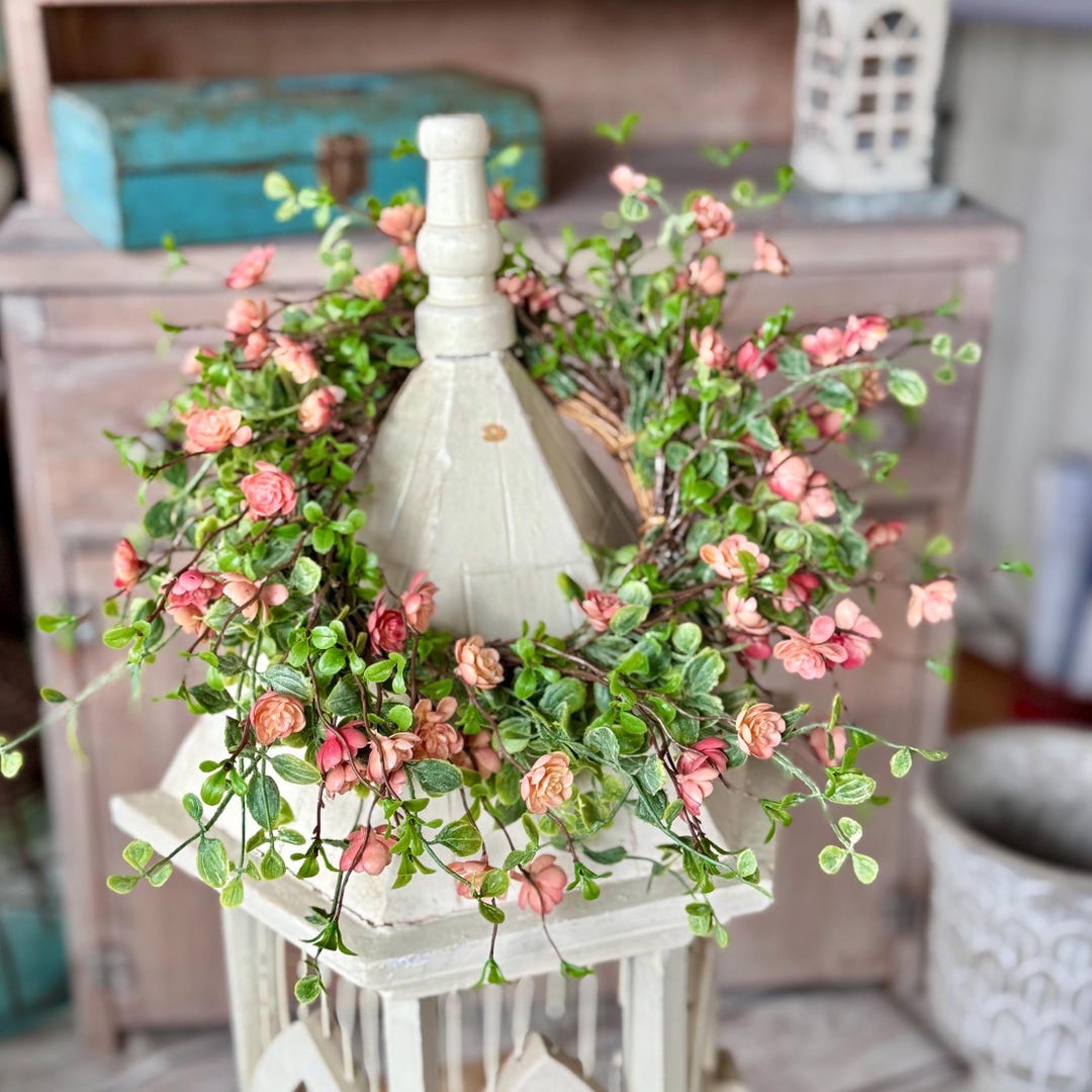 Spring Candle Wreath, Pink Vine Wreath, Summer Wreath, Pink Mini Wreath ...