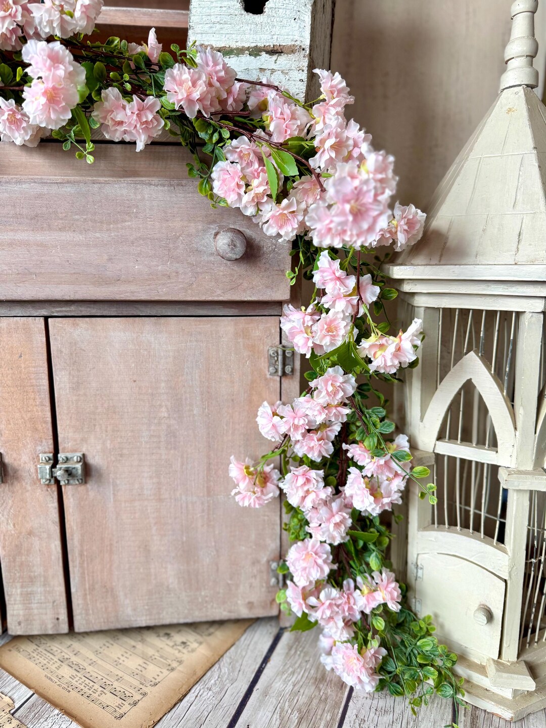 Pink Cherry Blossom Garland, Spring Pink Garland, Easter Tablescape ...