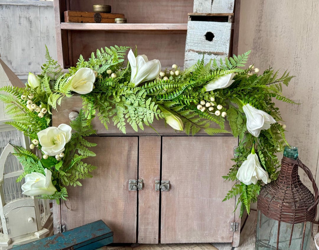 Fern Garland, White Easter Lily Garland, Summer Garland, Spring Garland ...