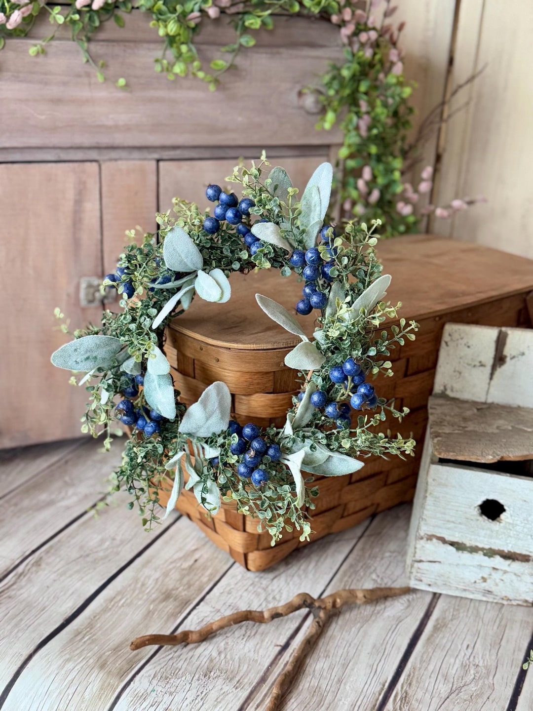 Winter Blue Candle Wreath, Mini Kitchen Wreath, Winter Blueberry Decor ...