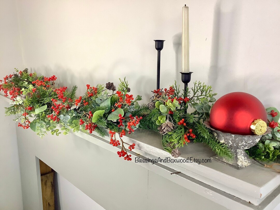 Woodland Winter Garland, Rustic Fireplace Mantle Garland, Woodsy Decor ...