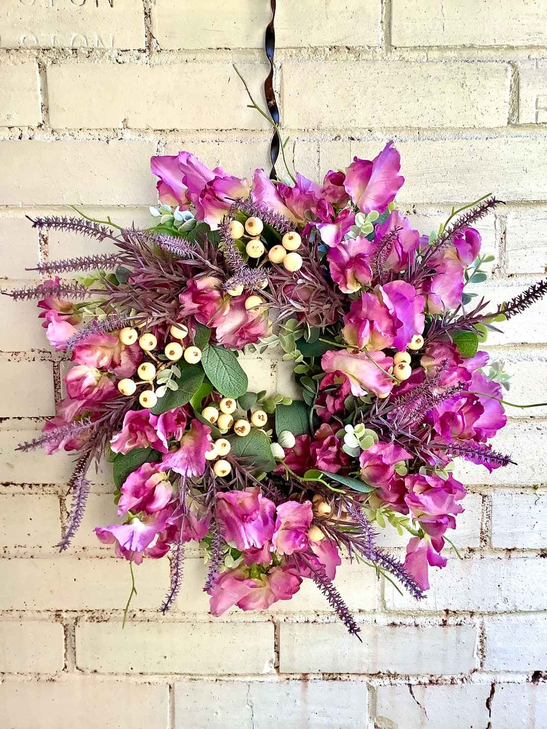 Sweet Pea Floral Wreath, Spring Wreath, Summer Wreath for Door, Mothers ...