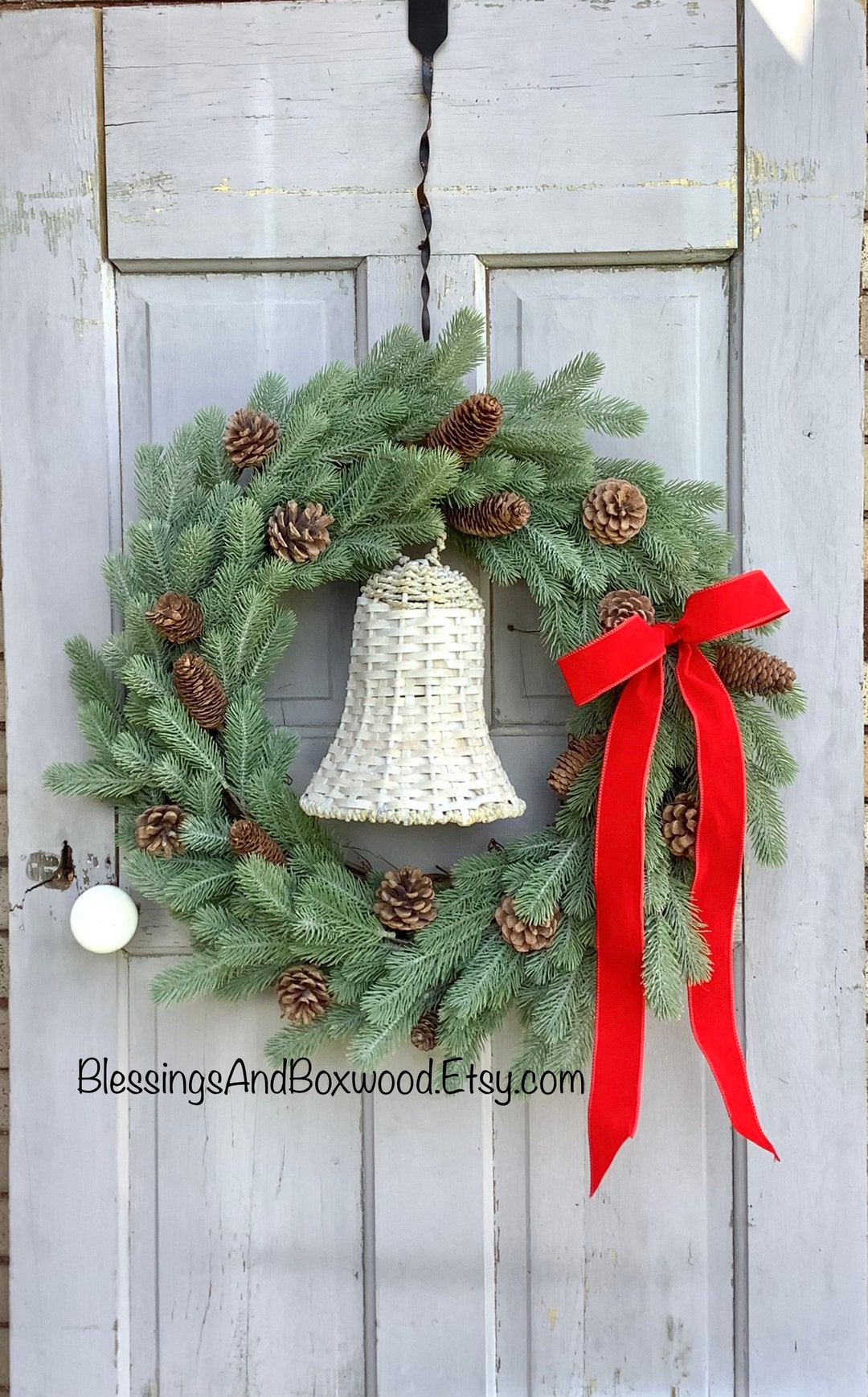 22 Christmas Bell Door Wreath, Christmas Wreath With Bell, Traditional ...
