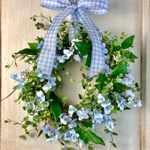 Blue Hydrangea Kitchen Wreath, Blue Farmhouse Candle Wreath, Window ...