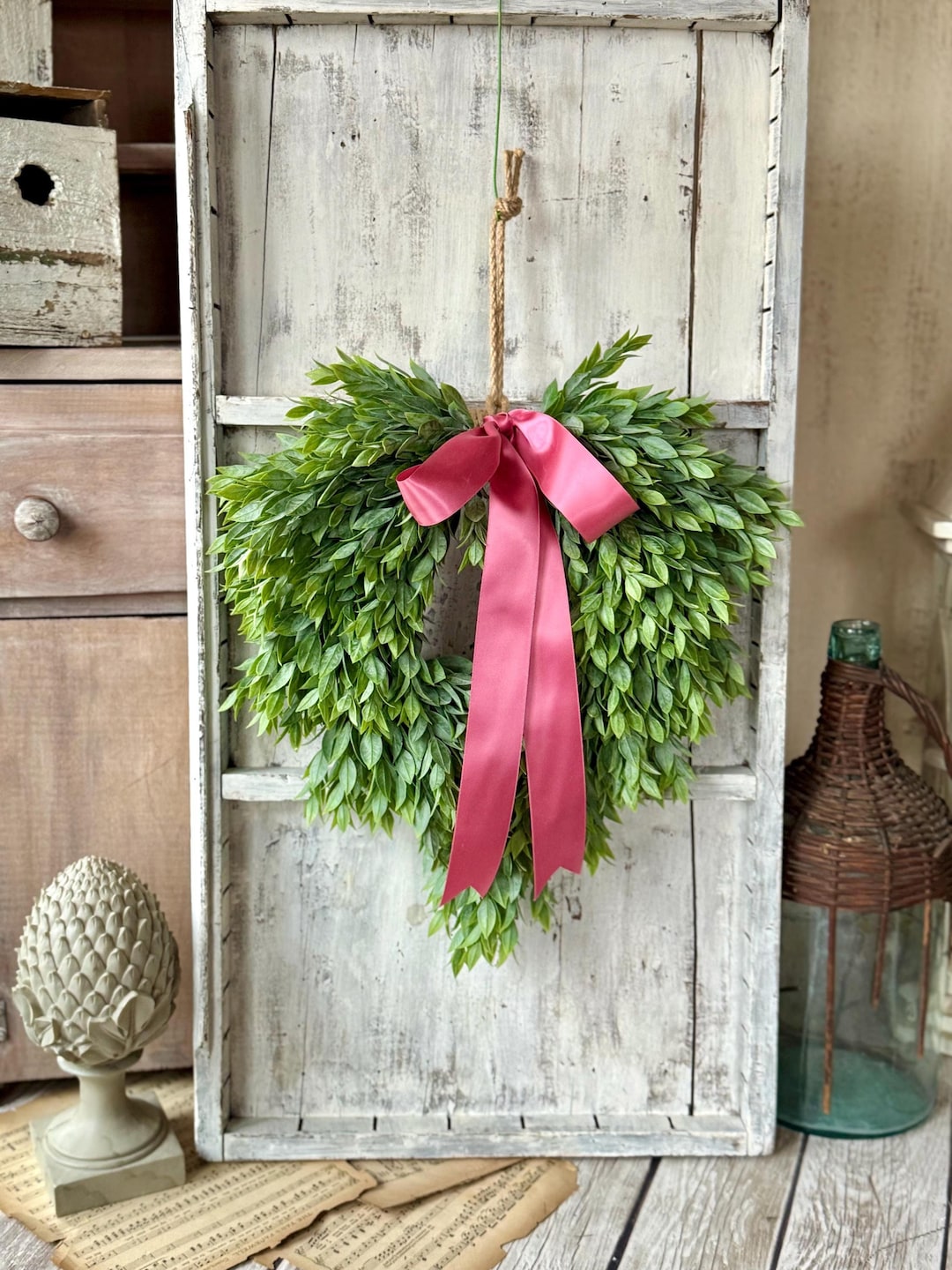 Greenery Wreath, Heart Shaped Wreath, Modern Door Wreath, Spring Wreath ...