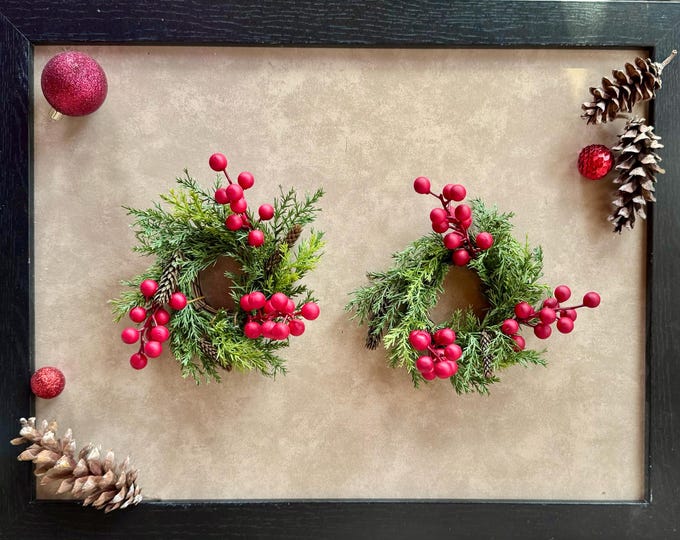 XS Christmas Taper Candle Rings, Juniper Candle Ring, Candelabra Wreath ...
