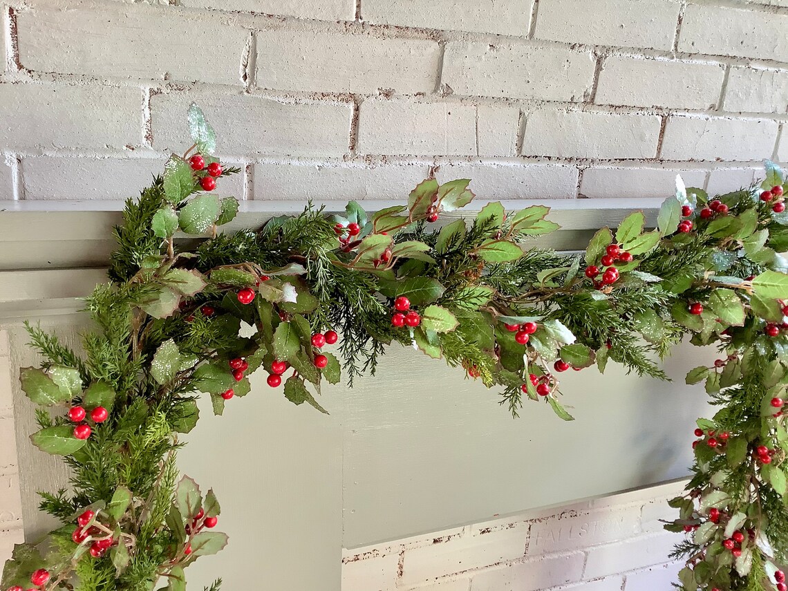 Christmas Holly Berry Garland Christmas Garland Red and - Etsy