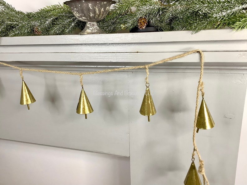 Jingle Bells Garland, Sleigh Bells Garland, Bells on a Rope, Gold Bells ...