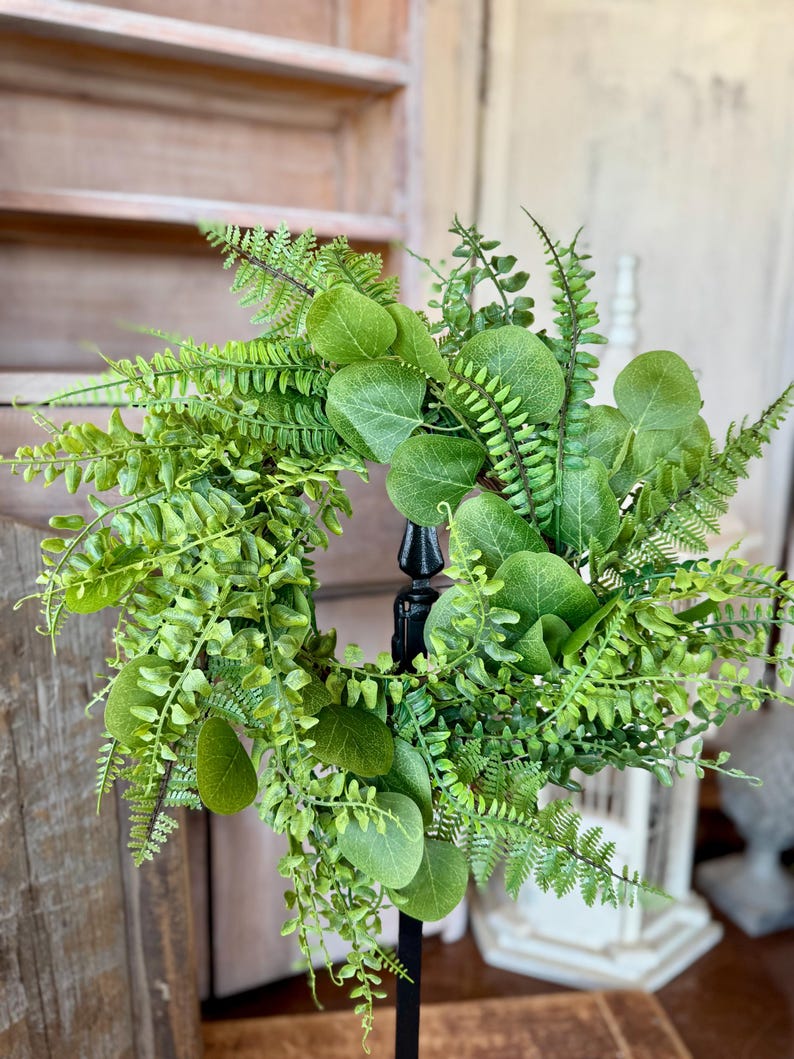 Green Fern Wreath, Summer Candle Wreath, Greenery Decor, Porch Wreath ...