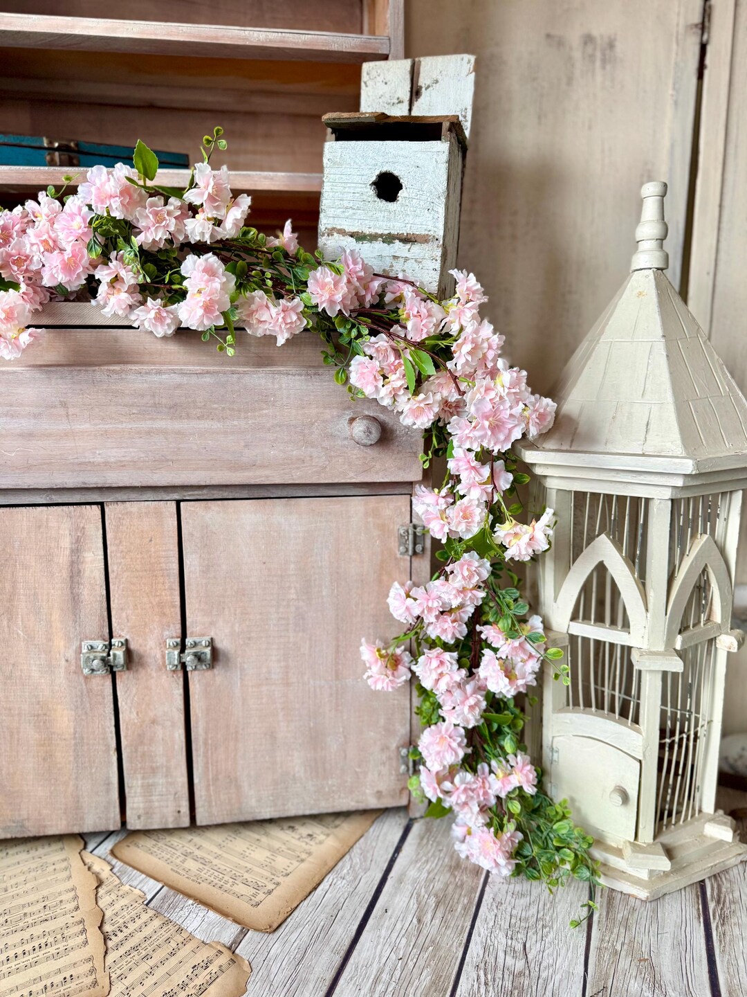 Pink Cherry Blossom Garland, Spring Pink Garland, Easter Tablescape ...