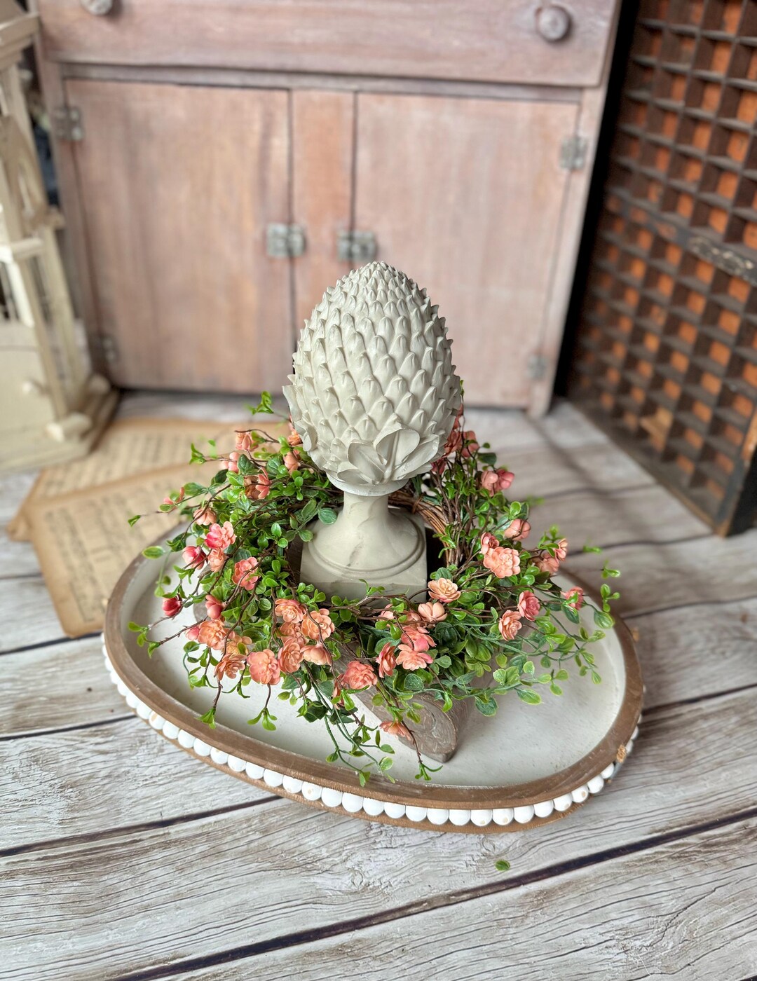 Spring Candle Wreath, Pink Vine Wreath, Summer Wreath, Pink Mini Wreath ...