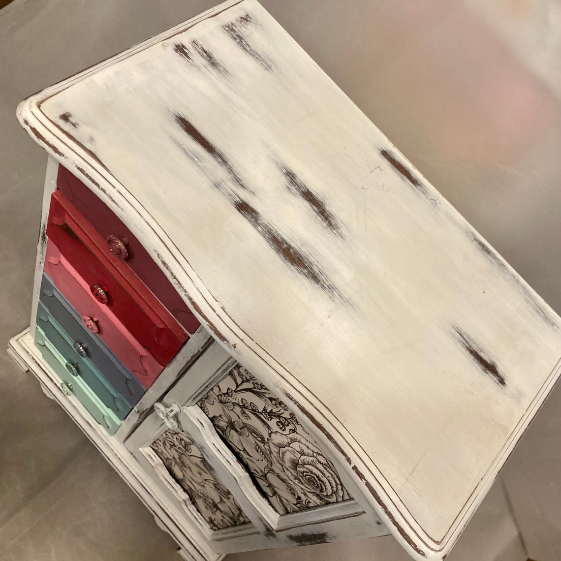 Hand Painted Chest Distressed Box Unique White and Black Rose Paper ...