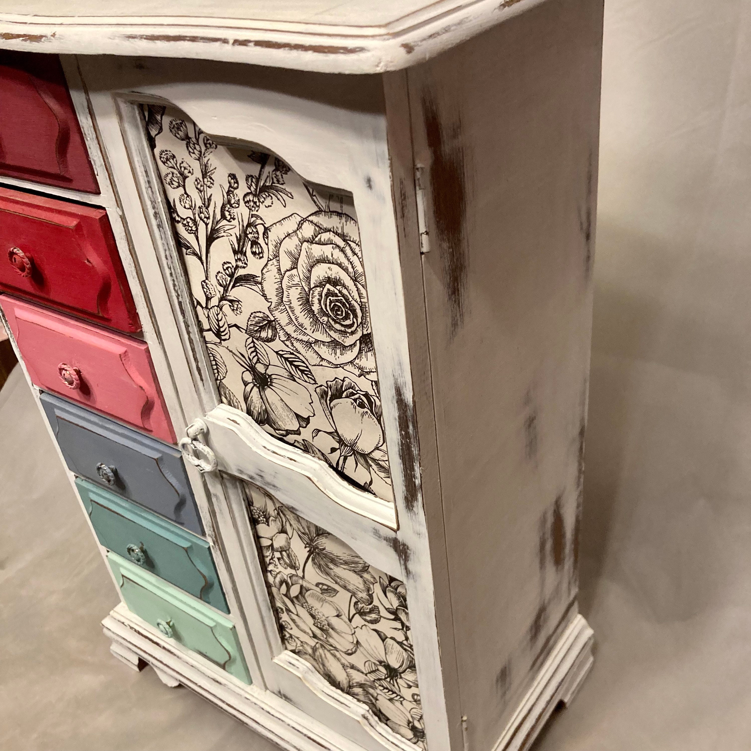 Hand Painted Chest Distressed Box Unique White and Black Rose Paper ...