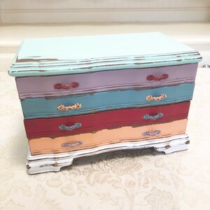 Hand Painted Chest Distressed Box Colorful Jewelry Storage Chest Bold ...