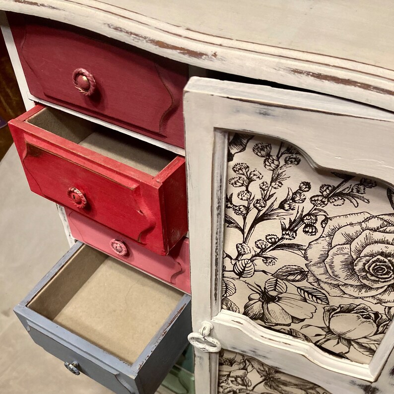 Hand Painted Chest Distressed Box Unique White and Black Rose Paper ...