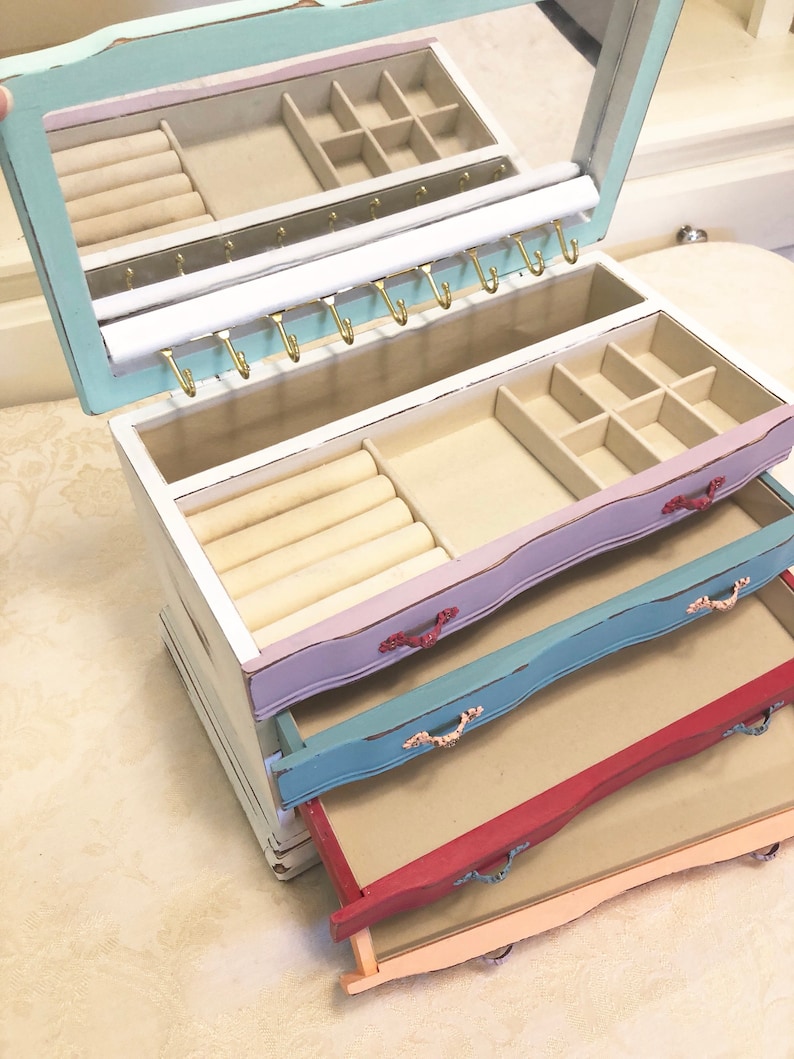 Hand Painted Chest Distressed Box Colorful Jewelry Storage Chest Bold ...