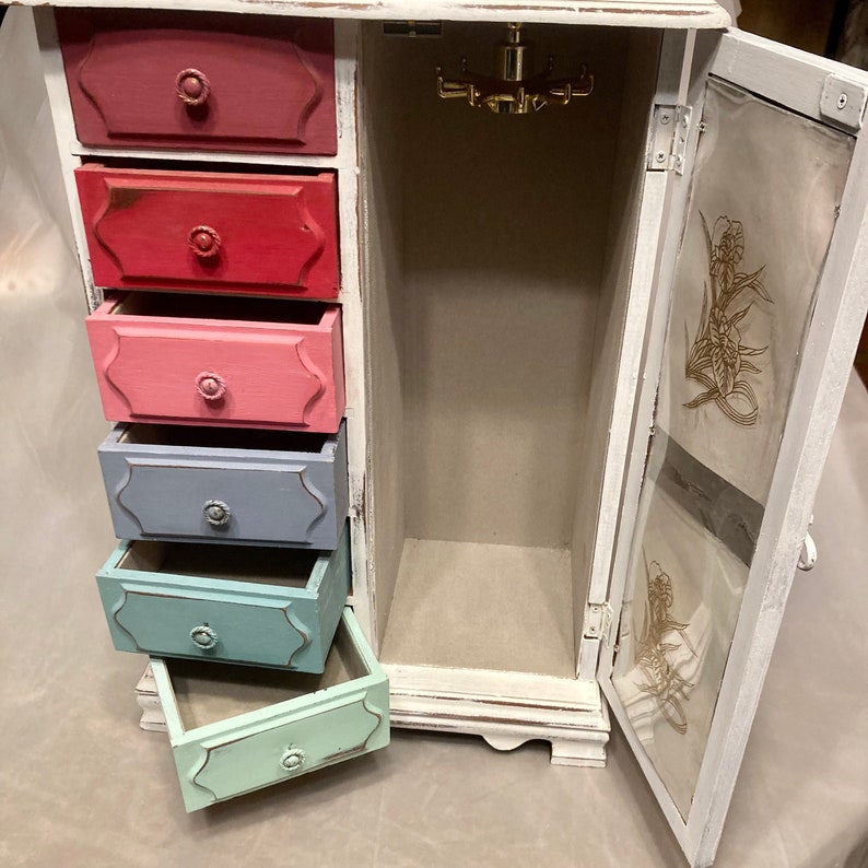 Hand Painted Chest Distressed Box Unique White and Black Rose Paper ...