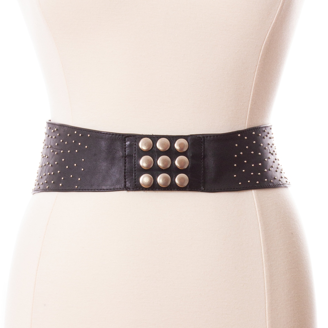 Vintage 1980s Studded Belt Black Leather 80's Wide Snap - Etsy
