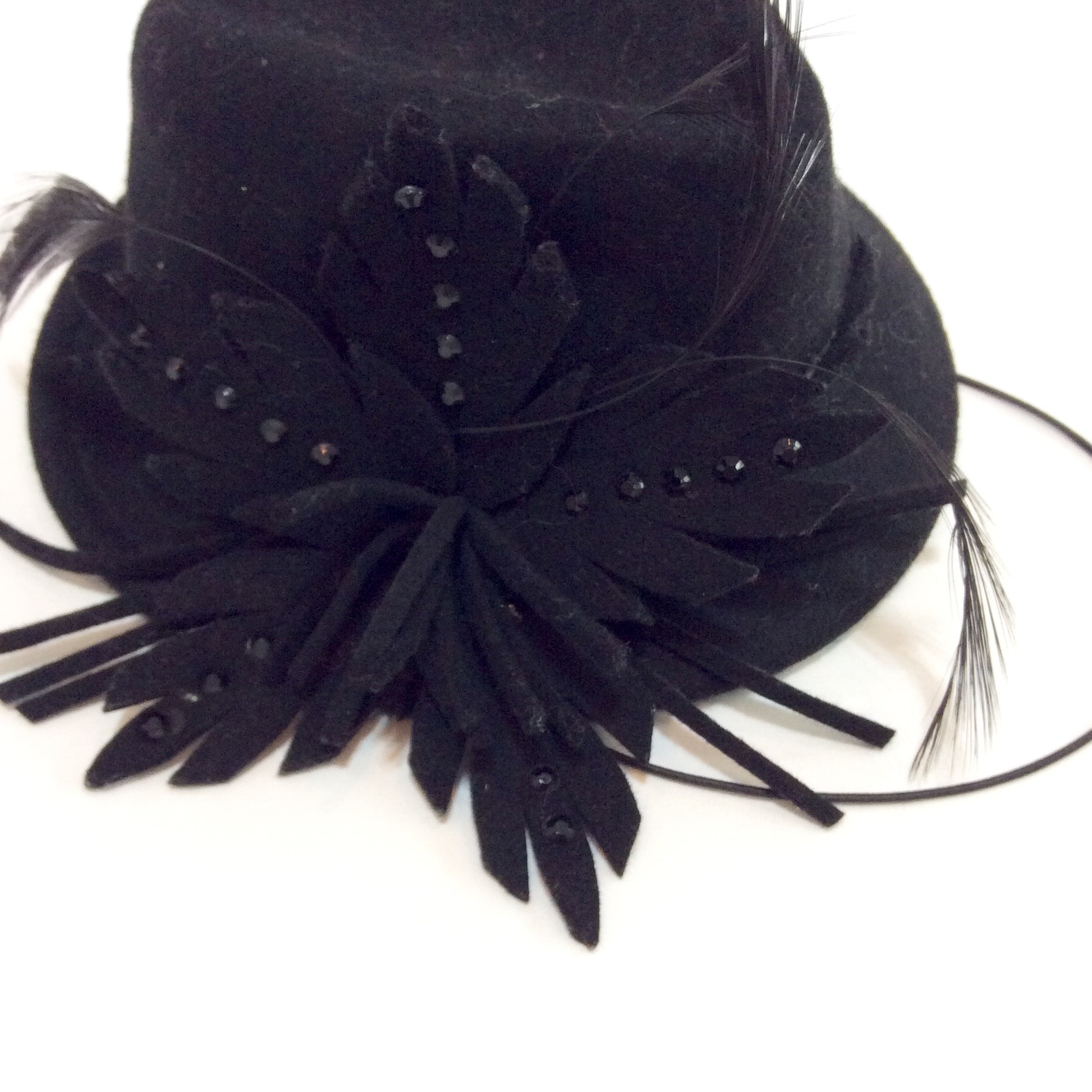 Mini Black Hat, Miniature Black Hat, Mini Hat With Band, Tea Party Hat ...