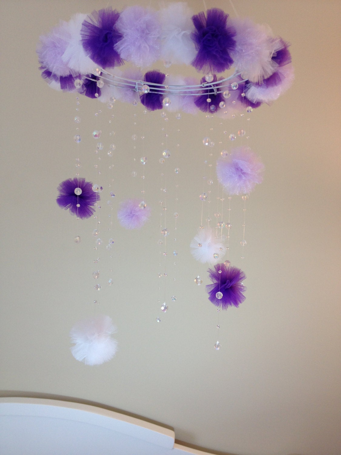 Crystal Baby Mobile, Purple Baby Mobile, Pom Pom Mobile, Baby Mobile ...