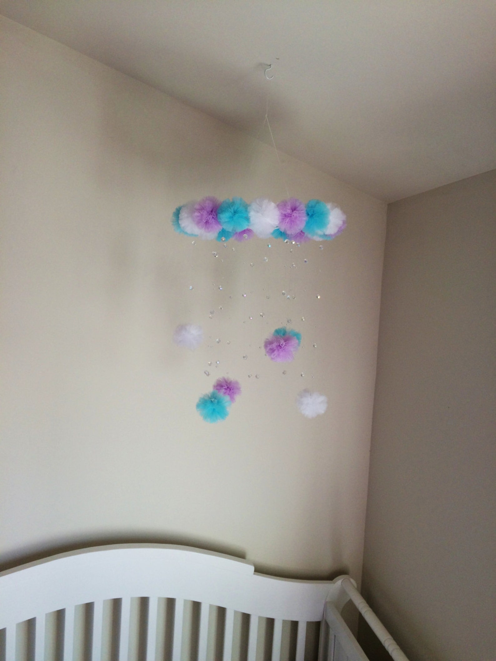 Blue and Purple Crystal Baby Mobile Princess Mobile Pom Pom - Etsy