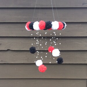 Black and Red Crystal Baby Mobile, Pom Pom Mobile, Black Red Nursery ...