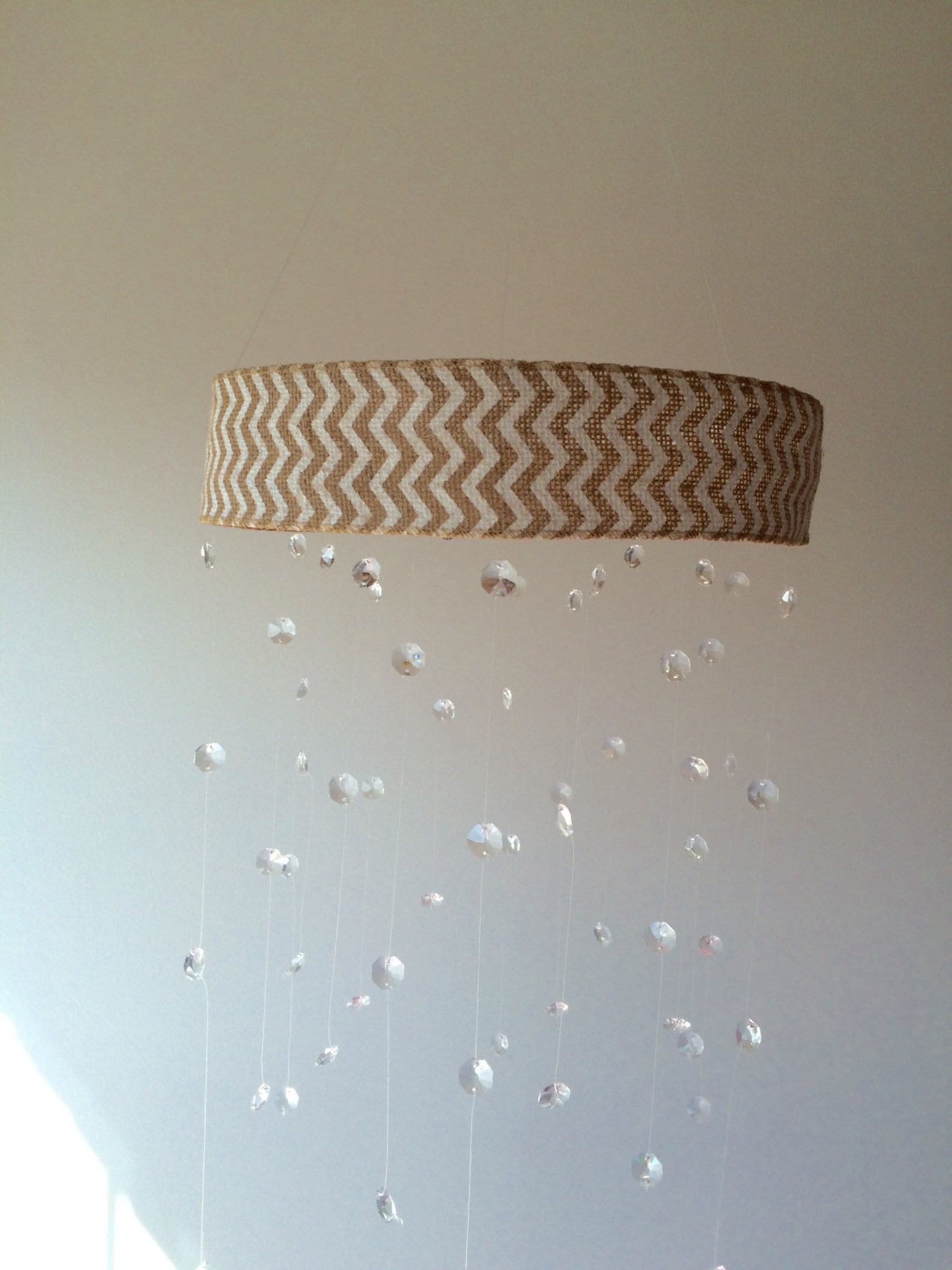 Crystal Baby Mobile, Burlap Baby Mobile, Chevron Baby Mobile, Burlap ...