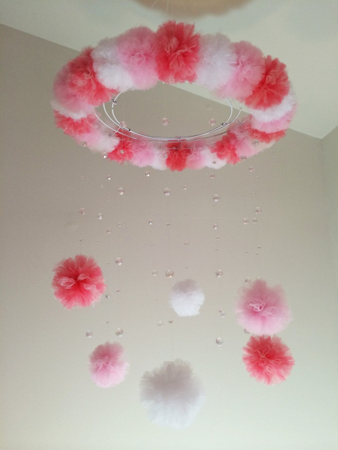 Crystal Baby Mobile, Coral Baby Mobile, Pom Pom Mobile, Pink Baby ...