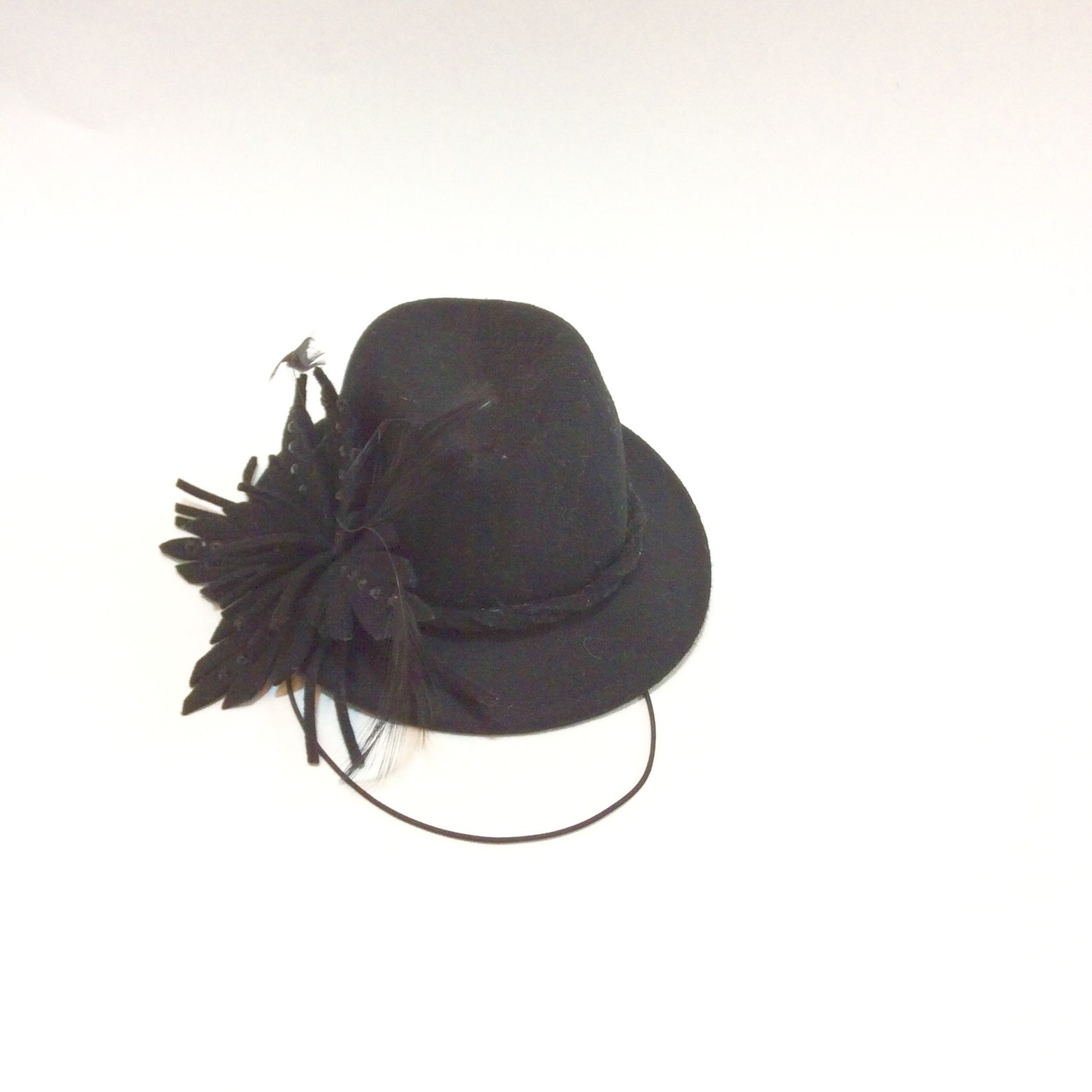 Mini Black Hat, Miniature Black Hat, Mini Hat With Band, Tea Party Hat ...