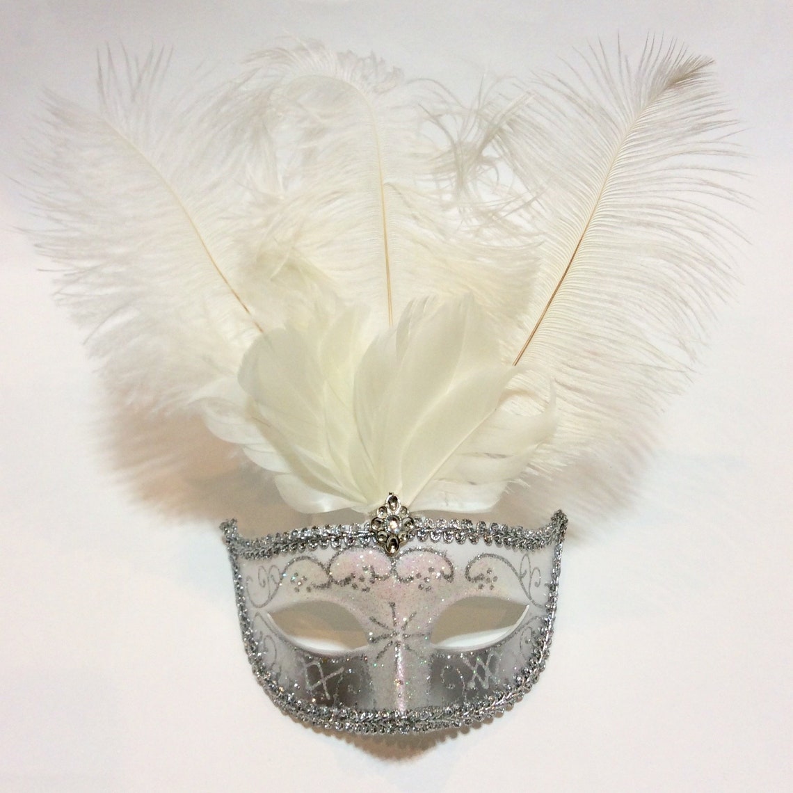 White Silver Glitter Masquerade Mask White Maskvintage Mask | Etsy
