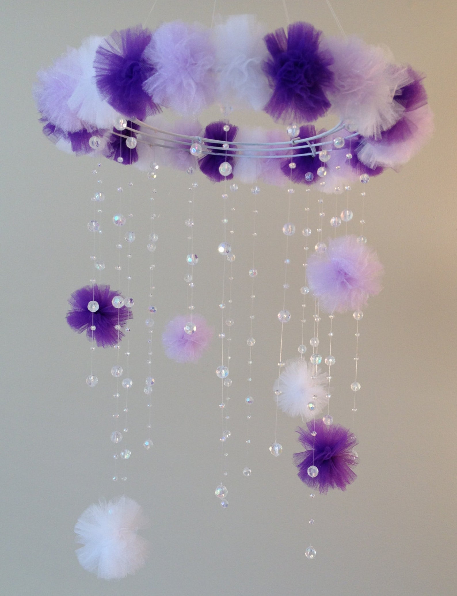 Crystal Baby Mobile, Purple Baby Mobile, Pom Pom Mobile, Baby Mobile ...