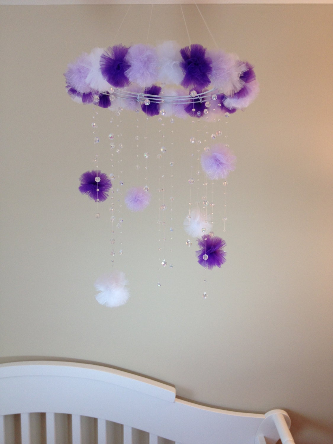 Crystal Baby Mobile, Purple Baby Mobile, Pom Pom Mobile, Baby Mobile ...