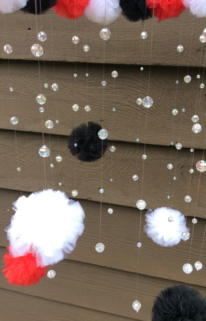 Black and Red Crystal Baby Mobile, Pom Pom Mobile, Black Red Nursery ...