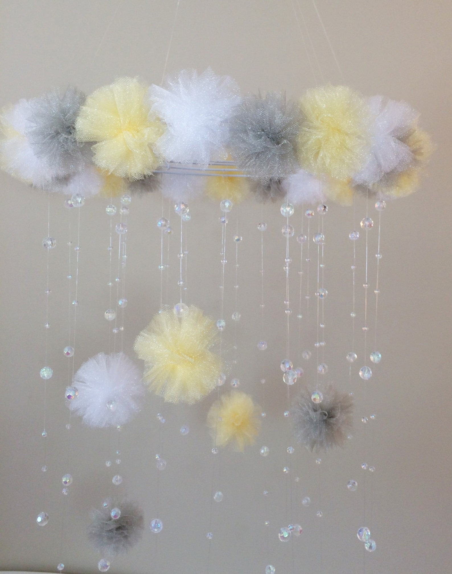 Yellow and Grey Crystal Baby Mobile, Princess Baby Mobile, Baby Mobile ...