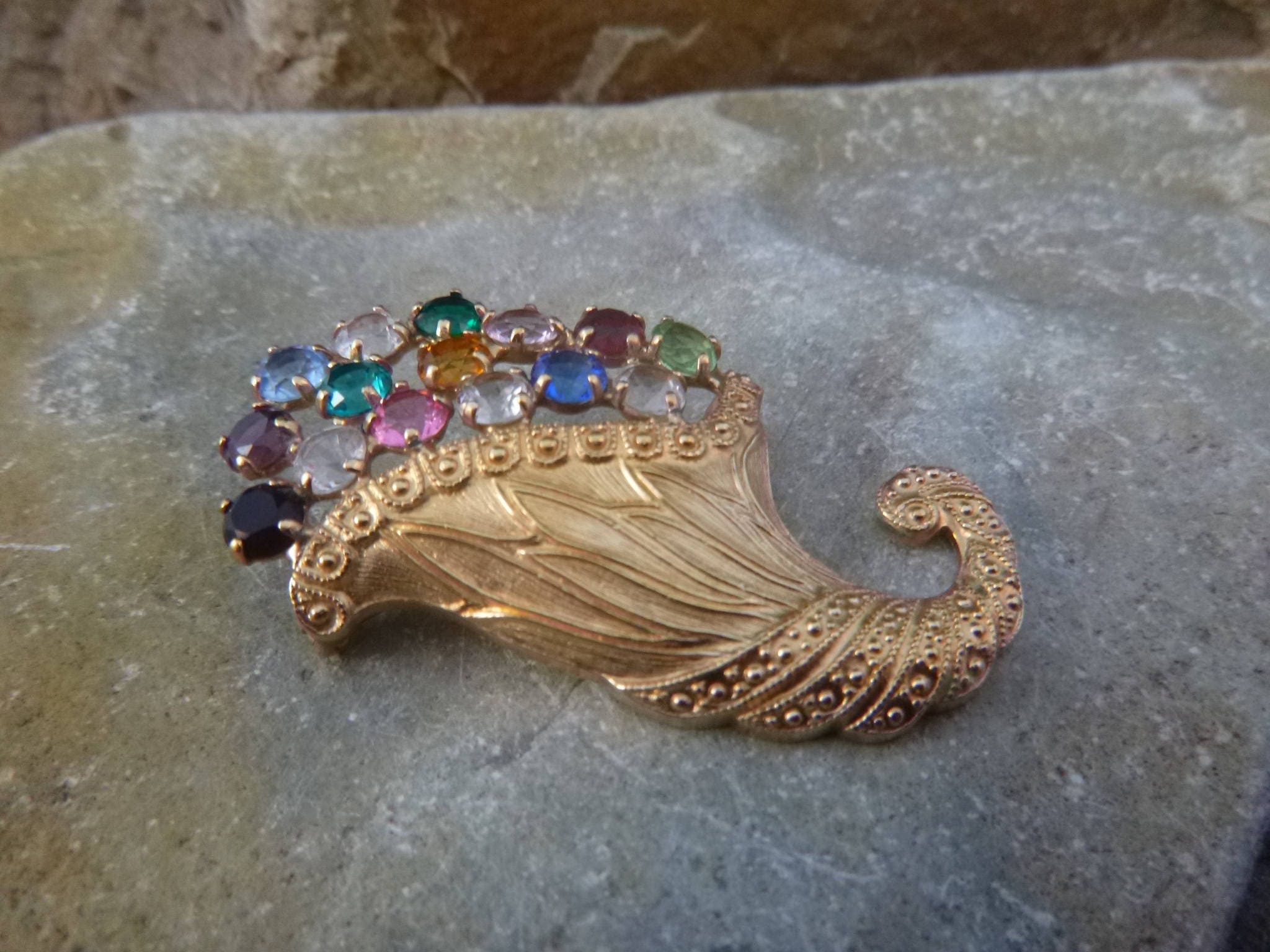 Sparkling Rhinestone Cornucopia Vintage B. David Brooch | Thanksgiving ...