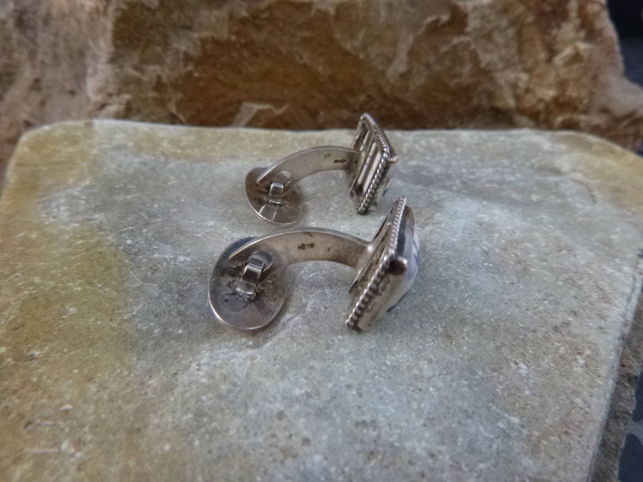 1920s Delft Windmill Cuff Links Blue and White Porcelain 835 Silver ...