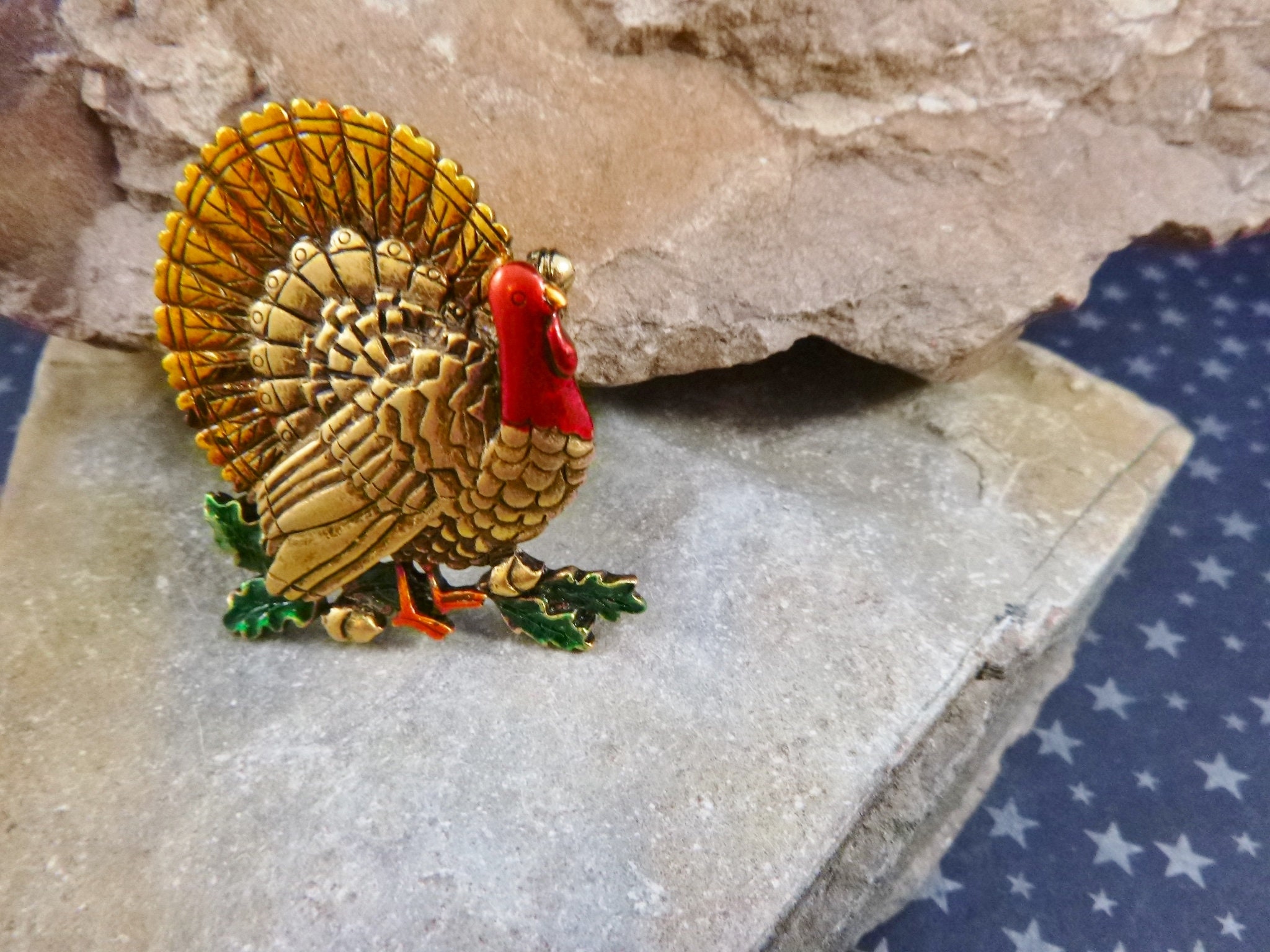 Thanksgiving Vintage Turkey Brooch Signed JJ (Jonette) Antiqued Brass ...