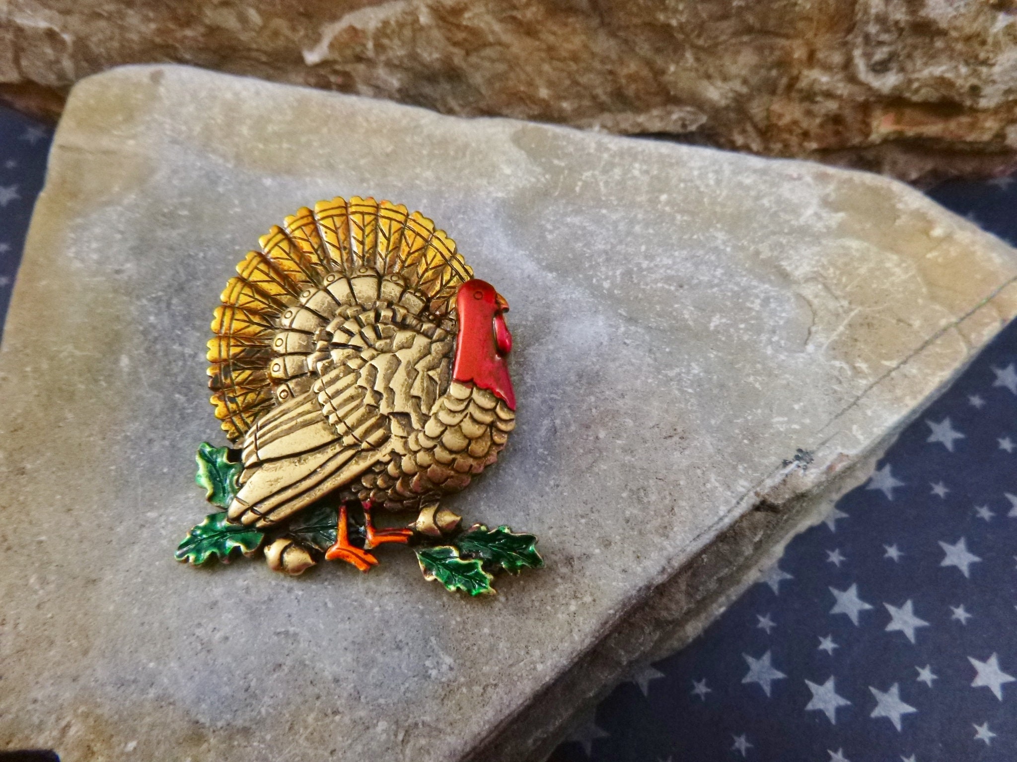 Thanksgiving Vintage Turkey Brooch Signed JJ (Jonette) Antiqued Brass ...