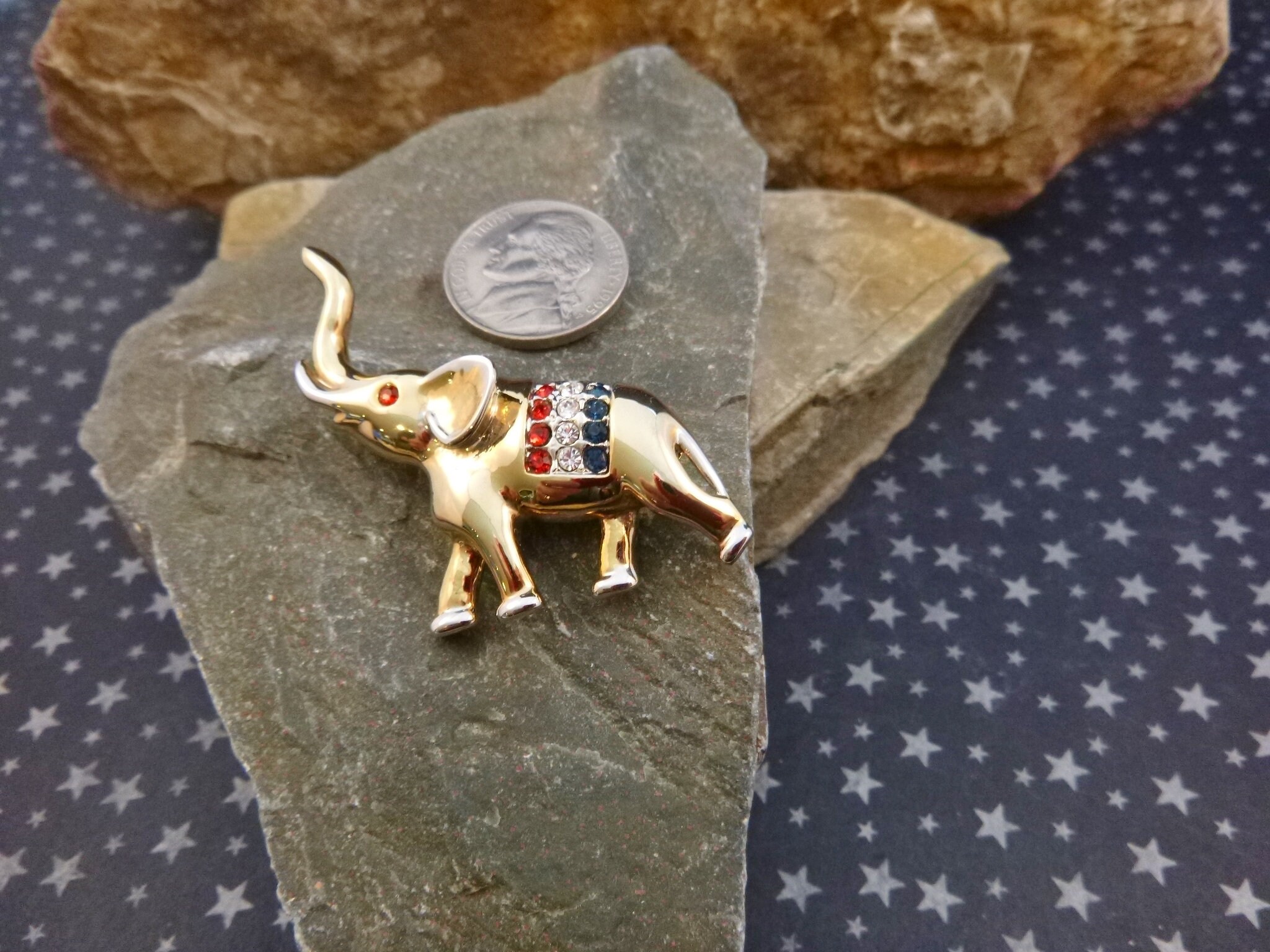 Red White and Blue Rhinestone Republican Elephant Figural Pin | Vintage ...